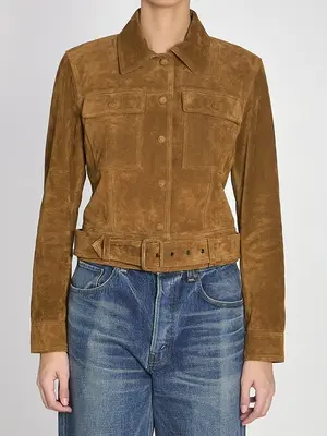 Saint Laurent Belted Suede Jacket - Brown