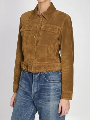 Saint Laurent Belted Suede Jacket - Brown