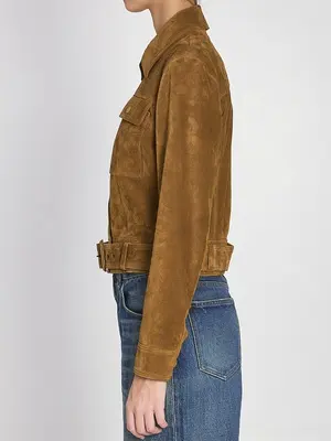Saint Laurent Belted Suede Jacket - Brown
