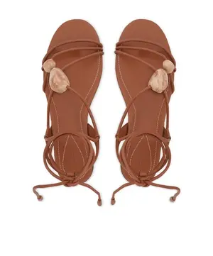Zimmermann Gleam Flat Leather Sandals With Stone Effect Embellishments And Lace-up Detailing - Brown