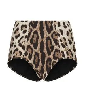 Dolce & Gabbana Dolce & Gabbana Leopard-Printed High-Waisted Bikini Bottoms With DG Logo Black