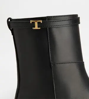 TOD'S Calfskin Leather Ankle Boots With T Timeless Logo Detail