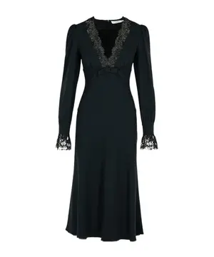 Alessandra Rich Embellished Lace Trim Midi Dress