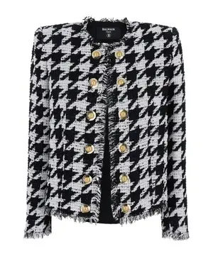 Balmain Houndstooth Tweed Spencer Jacket - Black