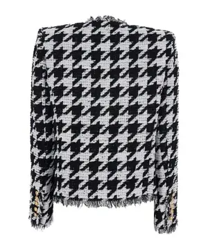 Balmain Houndstooth Tweed Spencer Jacket - Black