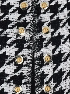Balmain Houndstooth Tweed Spencer Jacket - Black