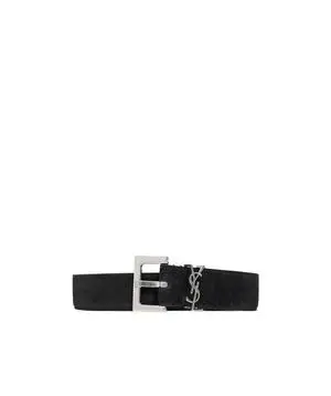 Saint Laurent Logo Plaque Buckled Belt - Black