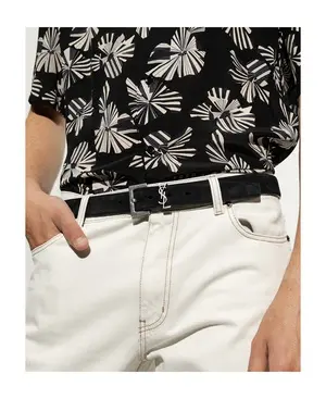 Saint Laurent Logo Plaque Buckled Belt - Black