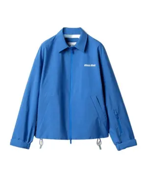 Miu Miu Logo Embroidered Zip-up Jacket - Periwinkle Blue