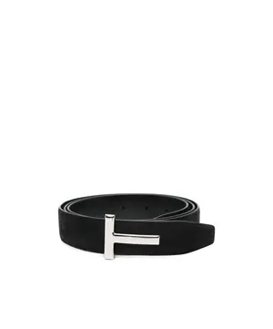 TOM FORD T-buckle Suede Belt - Black