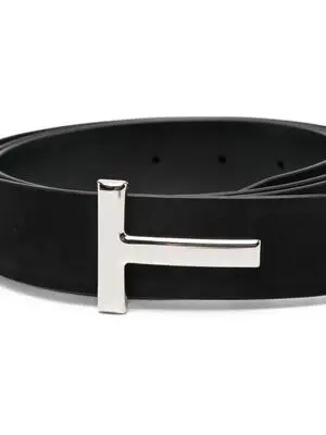 TOM FORD T-buckle Suede Belt - Black