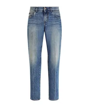 Dolce & Gabbana Logo Plaque Straight Leg Jeans - Blue