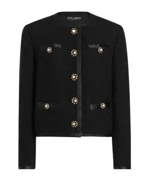 Dolce & Gabbana Textured Crewneck Jacket With Embellished Buttons