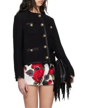 Dolce & Gabbana Textured Crewneck Jacket With Embellished Buttons