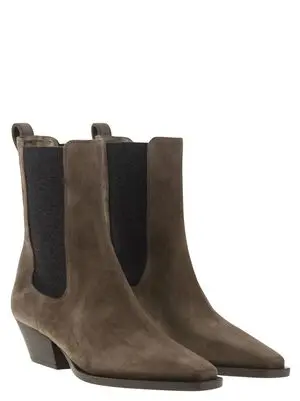 Brunello Cucinelli Pointed Toe Ankle Boots With Elastic Inserts