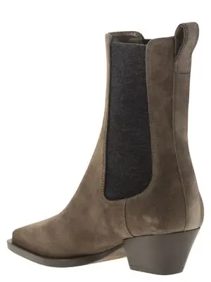 Brunello Cucinelli Pointed Toe Ankle Boots With Elastic Inserts