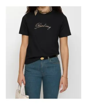 Burberry Check Cursive Logo T-shirt - Black