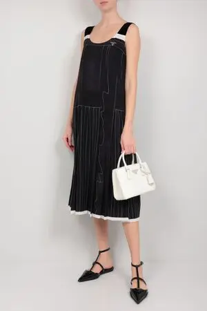Prada Logo Printed Unlined Midi Dress - Black