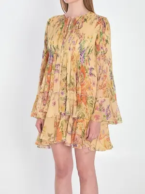 Celine Mini Pleated Dress In Silk Georgette