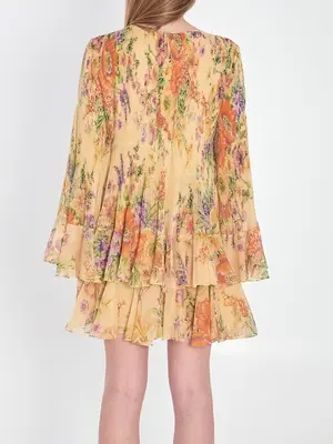 Celine Mini Pleated Dress In Silk Georgette