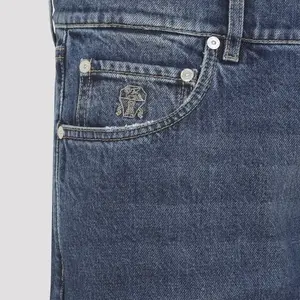 Brunello Cucinelli Logo Patch Mid-rise Jeans - Blue