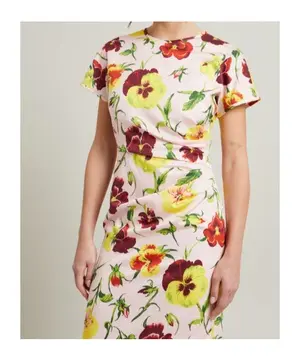 Max Mara Short Sleeve Crewneck Floral Print Dress