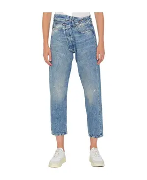 R13 Logo Jeans With Criss-cross Button Detail - Blue