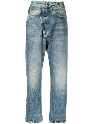 R13 Logo Jeans With Criss-cross Button Detail - Gray