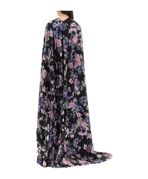Balenciaga Floral Print Pleated Cape Dress