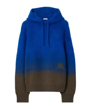 Burberry Two-toned Logo Intarsia-knit Hooded Jumper - Blue