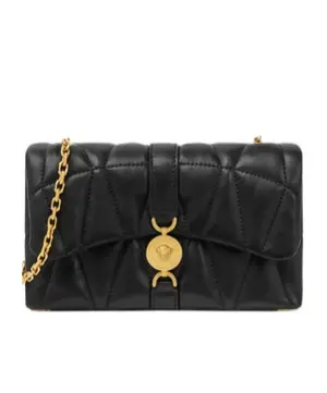 Versace Quilted Mini Crossbody Bag - Black/gold