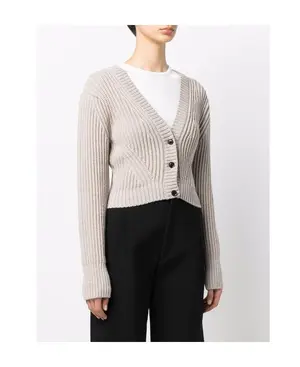 AMI Paris Cropped Ribbed-knit V-neck Cardigan - Nude
