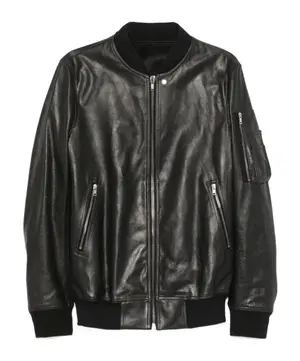 Rick Owens Leather Bomber Jacket With Zipper Details