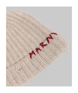 Marni Embroidered Ribbed Knit Beanie - Nude