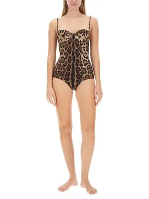 Dolce & Gabbana Leopard-printed One-piece Swimsuit