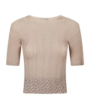 Herno Short Sleeve Textured Fitted Top - Nude