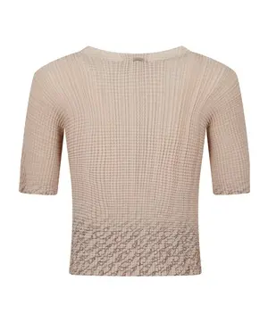 Herno Short Sleeve Textured Fitted Top - Nude