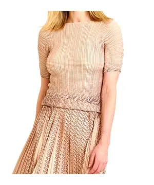 Herno Short Sleeve Textured Fitted Top - Nude