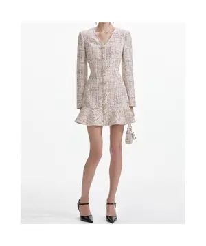 SELF-PORTRAIT Boucle V-neck Mini Dress With Gold Buttons