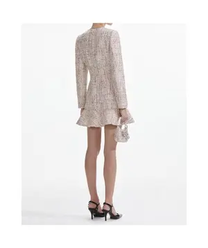 SELF-PORTRAIT Boucle V-neck Mini Dress With Gold Buttons