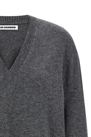 JIL SANDER V-neck Cashmere Blend Sweater - Grey