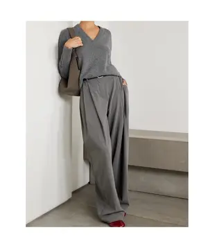JIL SANDER V-neck Cashmere Blend Sweater - Grey