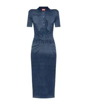 DIESEL® Diesel Denim Knit Midi Dress With Polo Collar Navy