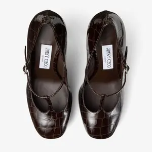 JIMMY CHOO Marene Embossed Leather Mary Jane Pumps - Black
