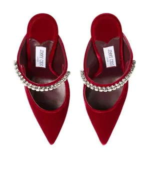 JIMMY CHOO Bing Crystal Embellishment Mules - Red