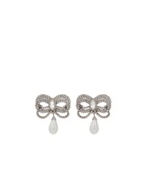 Alessandra Rich Crystal And Pearl Bow Earrings - Silver