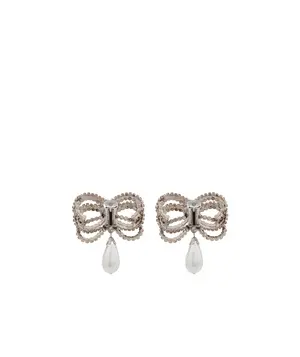 Alessandra Rich Crystal And Pearl Bow Earrings