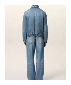 AMI Paris Logo Embossed Zip-up Denim Jacket - Blue