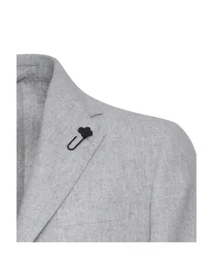 LARDINI Brooch-detail Single-breasted Blazer - Gray