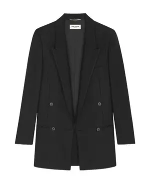 Saint Laurent Double-breasted Oversized Jacket In Striped Wool